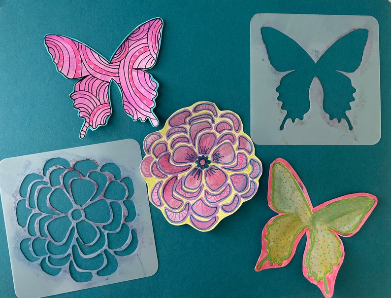 Butterfly Stencil Set Flower Stencil Set - Etsy