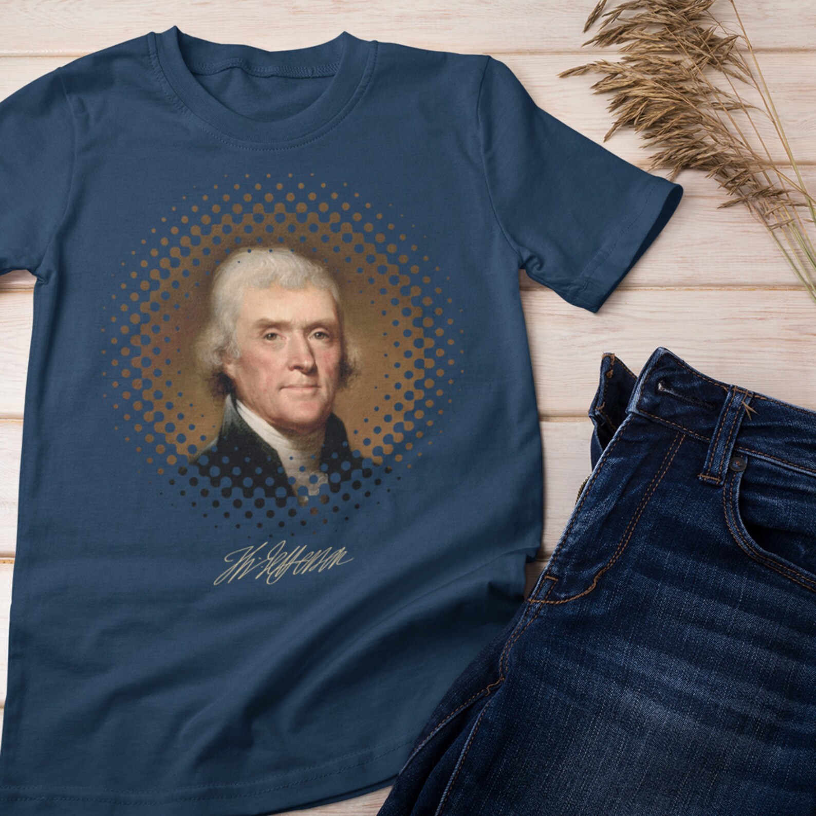 Thomas Jefferson Portrait, Signature & Quote Shirt Patriotic Apparel ...