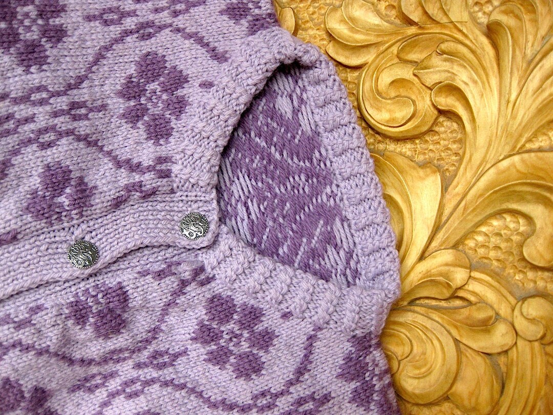 Handknit Norwegian Design Sweater, Trondheim Rose Pattern, Lavender ...