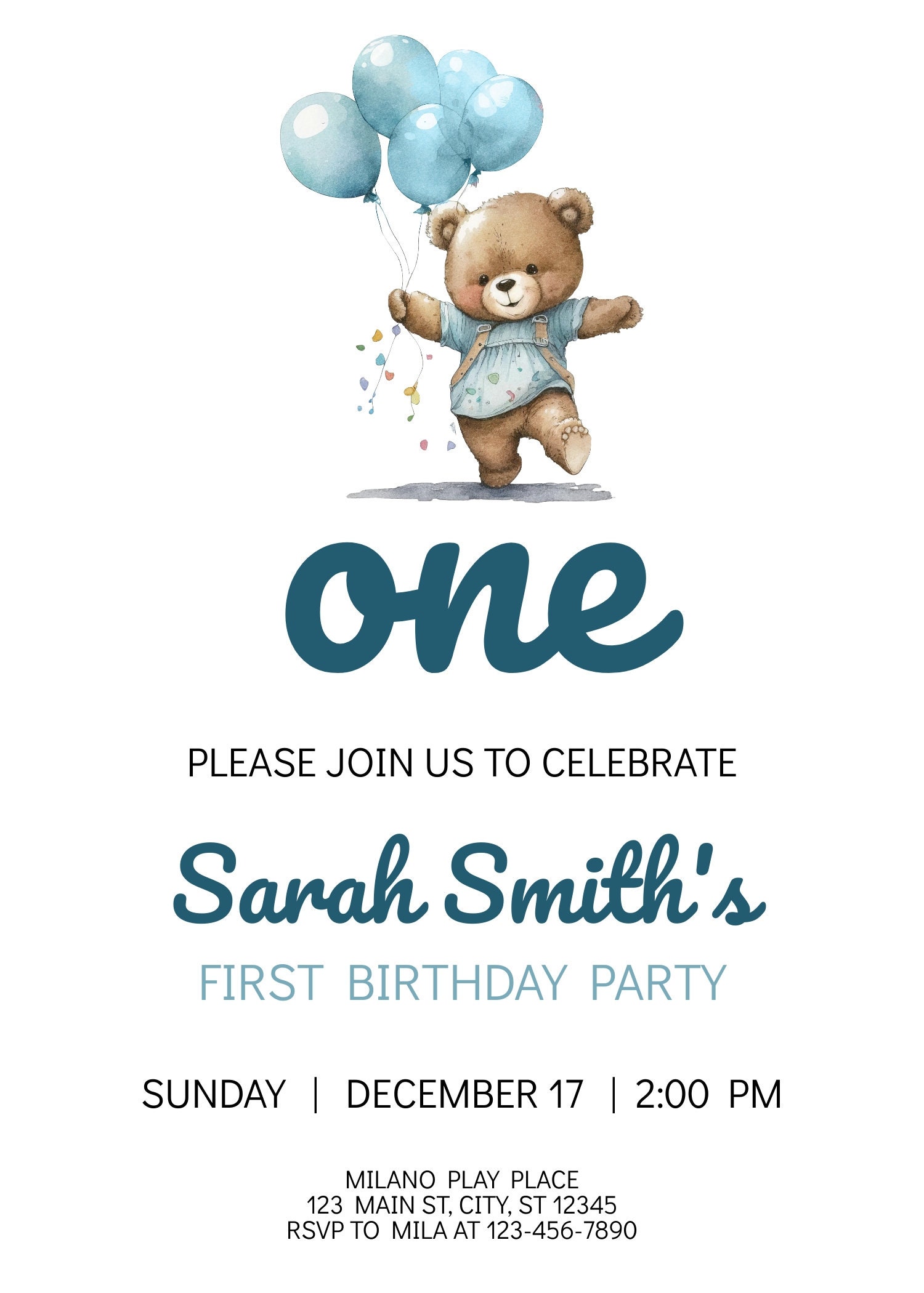 EDITABLE Teddy Bear Birthday Invite Instant Download - Etsy