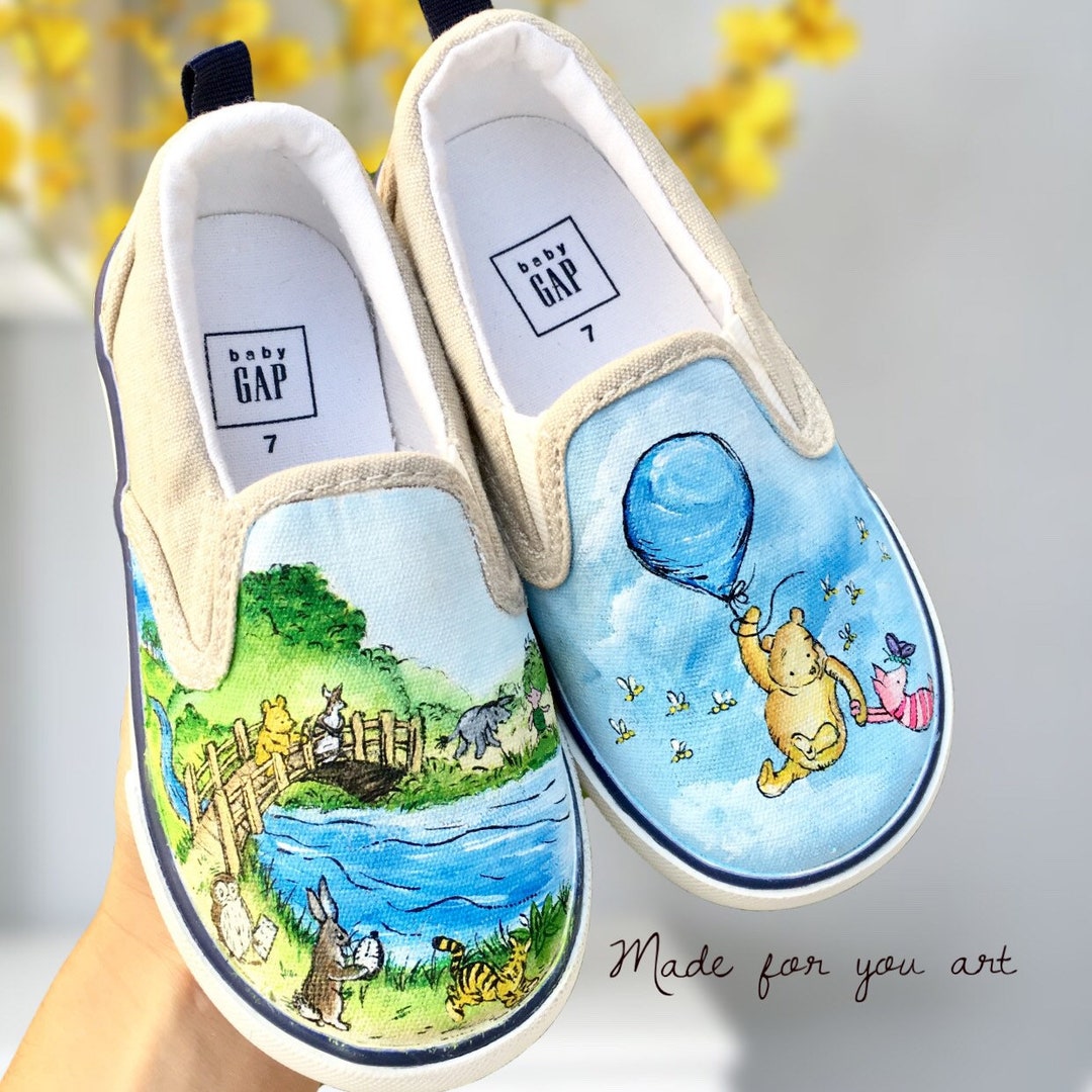The Many Adventures of Winnie the Pooh Shoes Bridge of Love Custom Hand ...