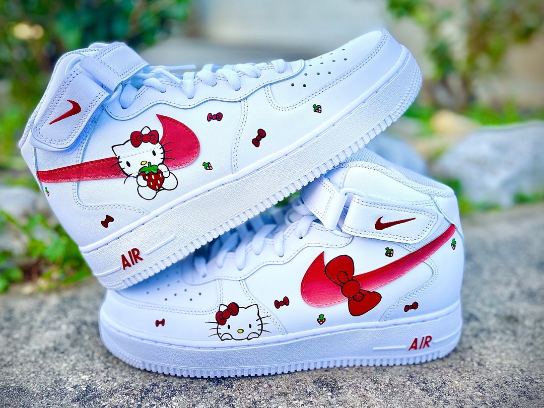 Hello Kitty Berry Air Force 1 Mid Youth Women Custom Hello Kitty Gift ...