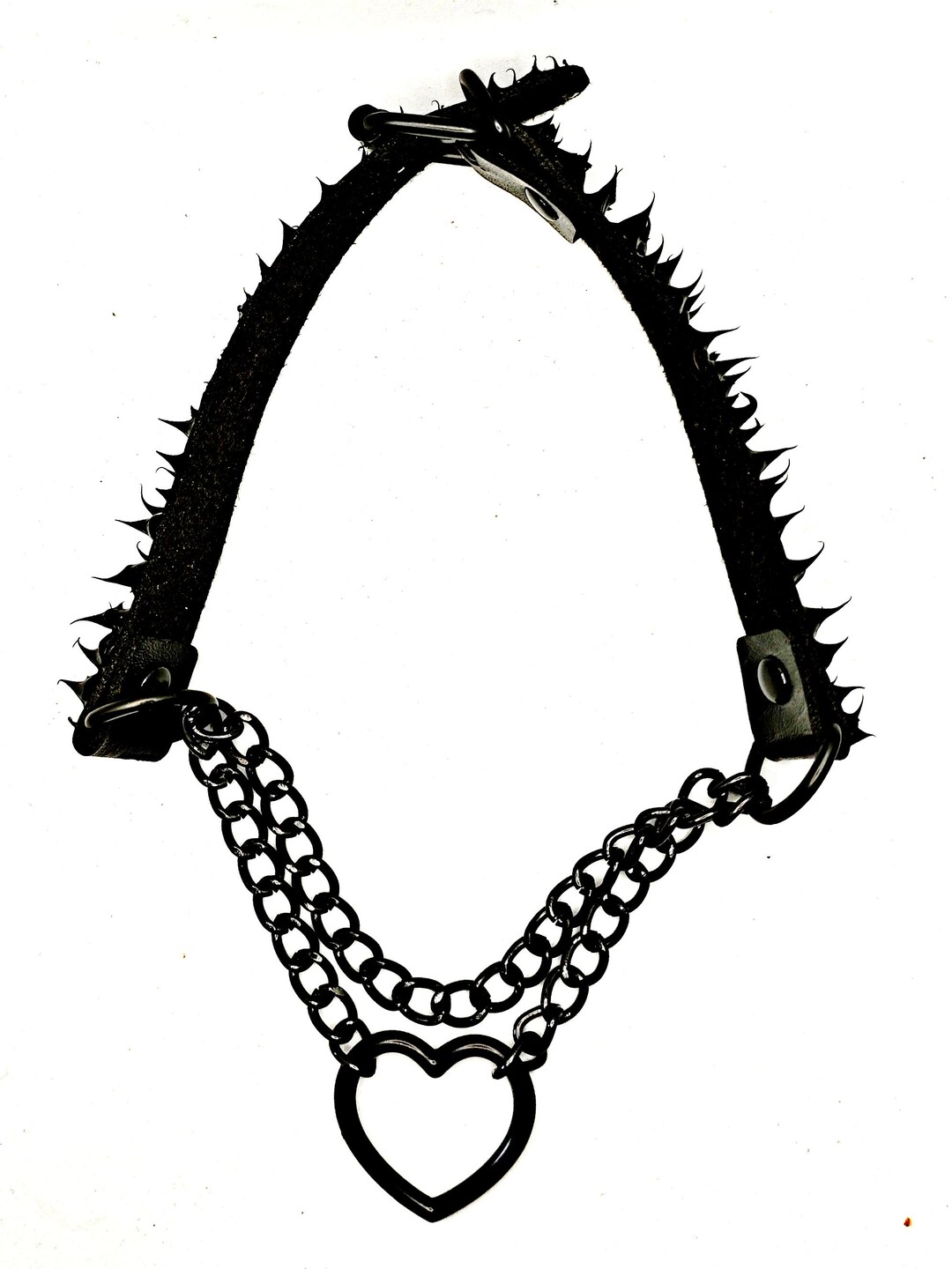Black Heart Choker- Handmade Leather Necklace With Soft Silicone Spikes ...