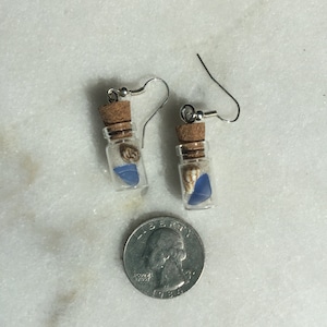 Beach Earrings Sea Glass and Sand Filled in Tiny Glass Vial Earrings ...