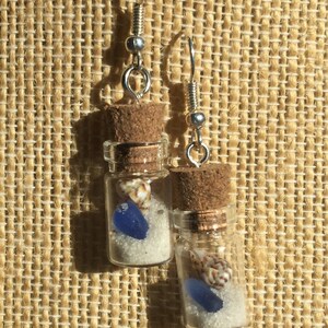 Beach Earrings Sea Glass and Sand Filled in Tiny Glass Vial Earrings ...