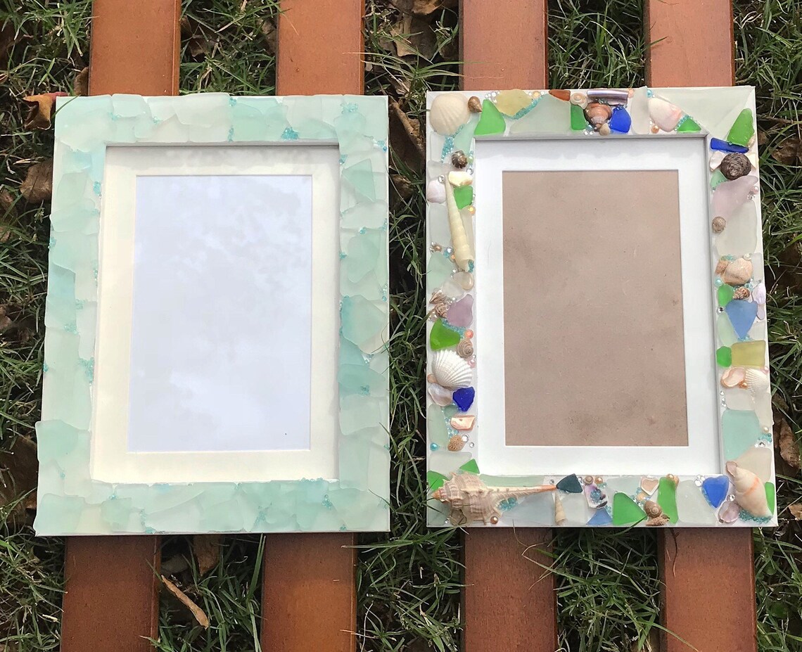 Custom Made Sea Glass Picture Frame Beautiful Handmade Beach | Etsy