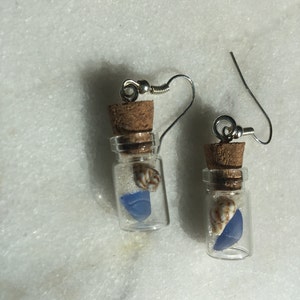 Beach Earrings Sea Glass and Sand Filled in Tiny Glass Vial Earrings ...