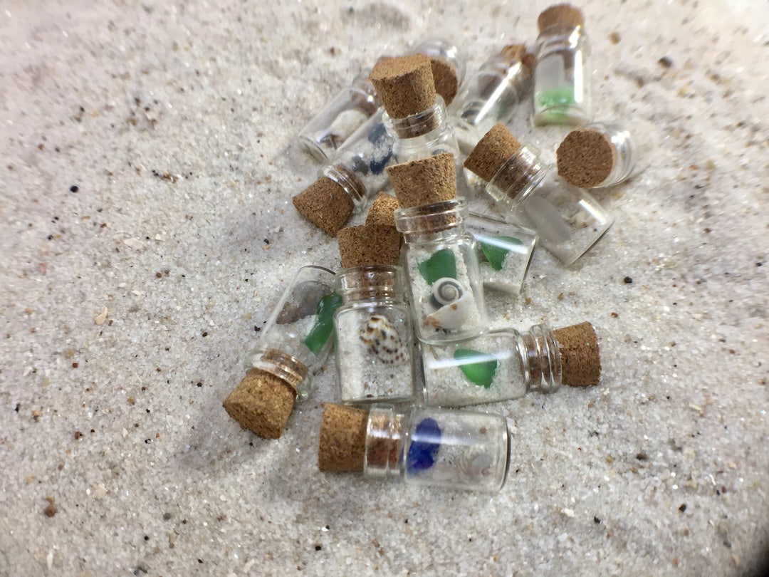 Tiny Beach in a Bottle Two Hawaiian Party Favor, Mini Glass Vial Filled ...