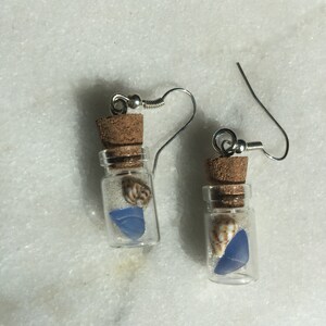 Beach Earrings Sea Glass and Sand Filled in Tiny Glass Vial Earrings ...