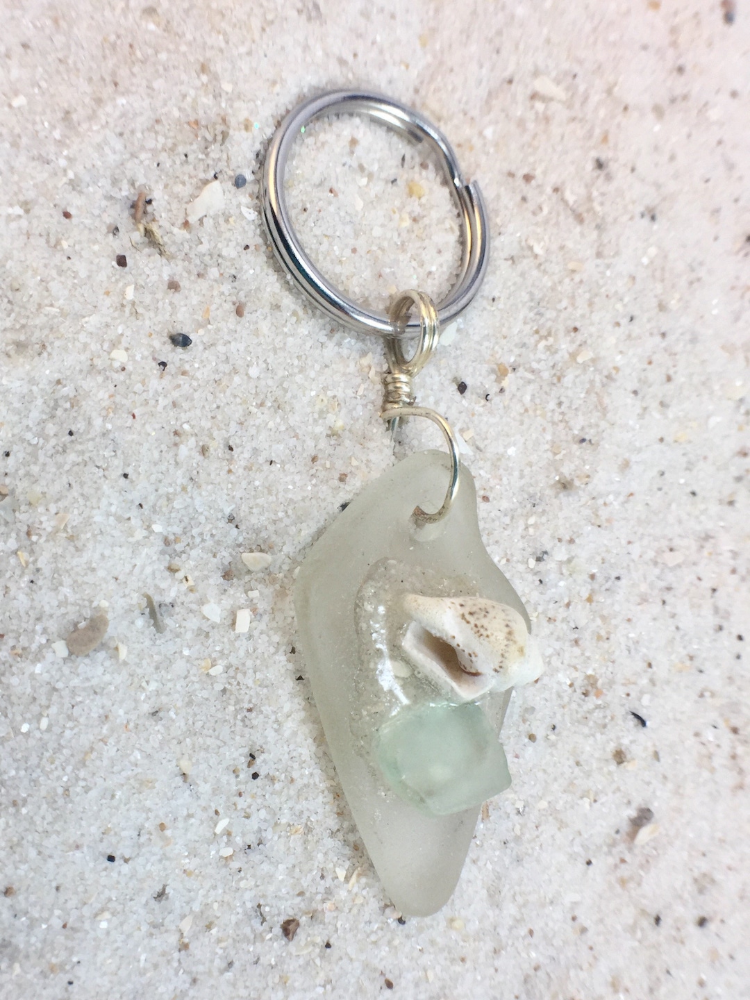 Texas Beach Glass Sea Shells and Sand on Sea Glass Keychain - Etsy