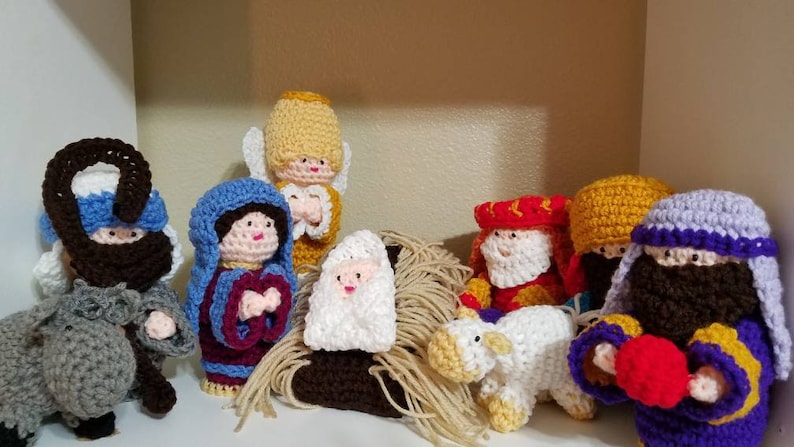Nativity 9 Crocheted Pieces. Baby Jesus, Mary. Joseph, Three Wise Men ...