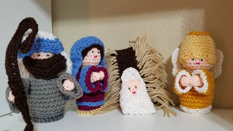 Nativity 9 Crocheted Pieces. Baby Jesus, Mary. Joseph, Three Wise Men ...