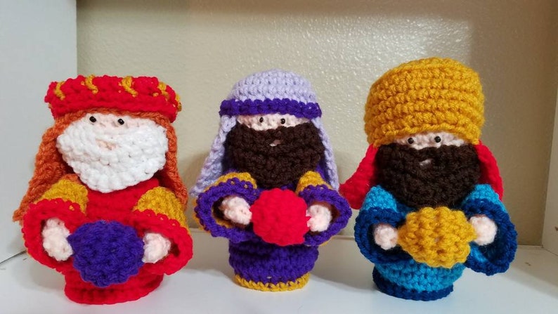 Nativity 9 Crocheted Pieces. Baby Jesus, Mary. Joseph, Three Wise Men ...