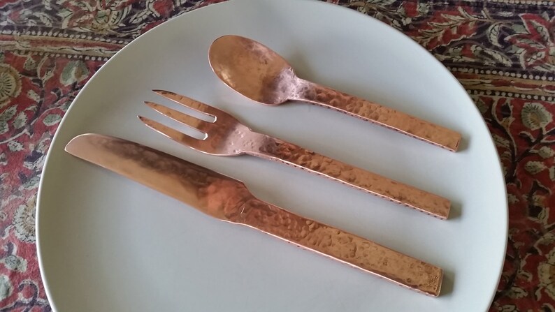Copper Handmade Table Flatware Set, Solid, Pure, Antibacterial, Dinner ...