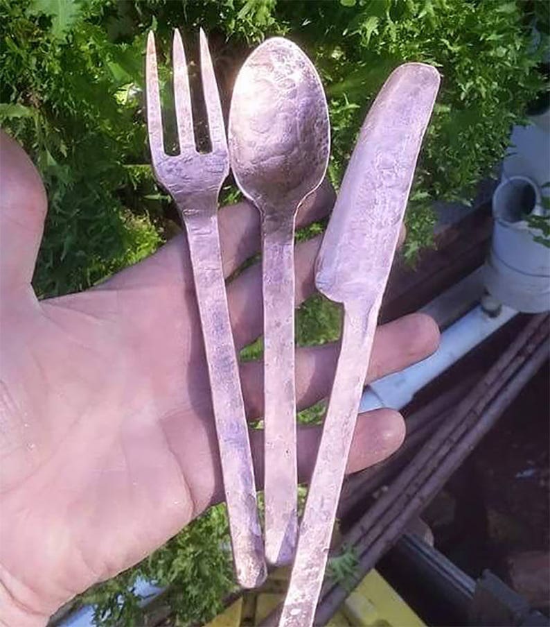 Copper Handmade Table Flatware Set, Solid, Pure, Antibacterial, Dinner ...