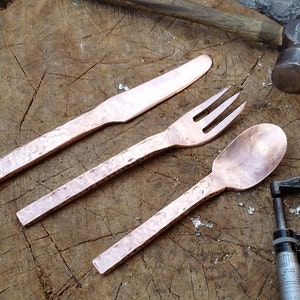 Copper Handmade Table Flatware Set, Solid, Pure, Antibacterial, Dinner ...