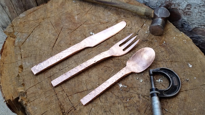 Copper Handmade Table Flatware Set, Solid, Pure, Antibacterial, Dinner ...