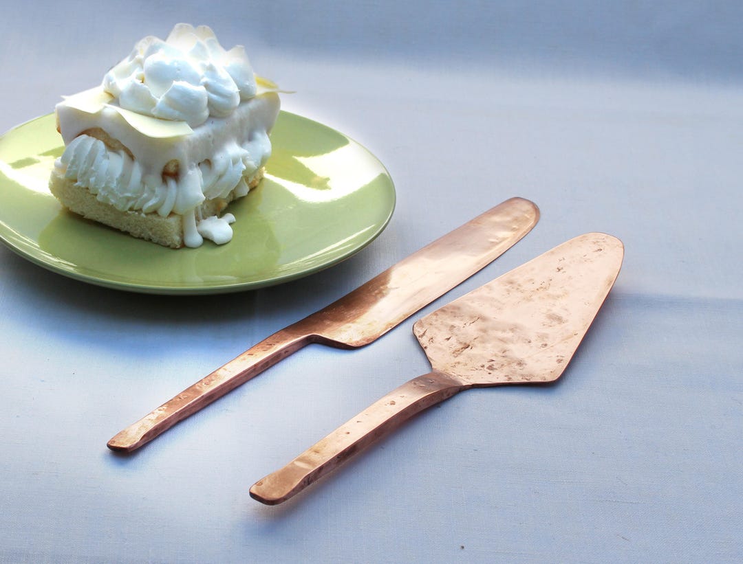 Handmade Solid Copper Cake Serving Set: Hammered Wedding Knife & Server ...