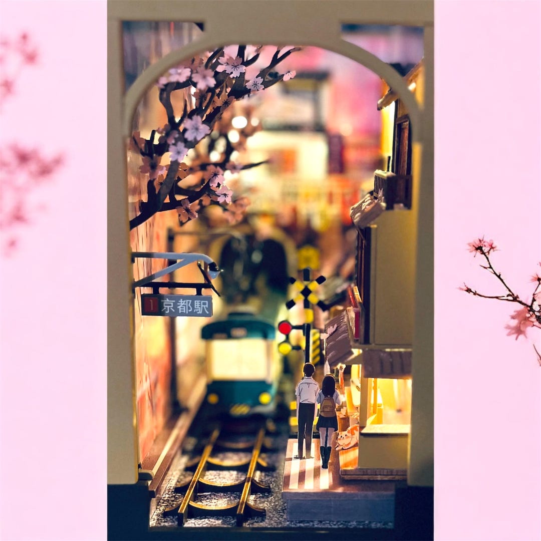 Sakura Train Station Book Nook | Japanese Miniature Diorama | Light-up ...