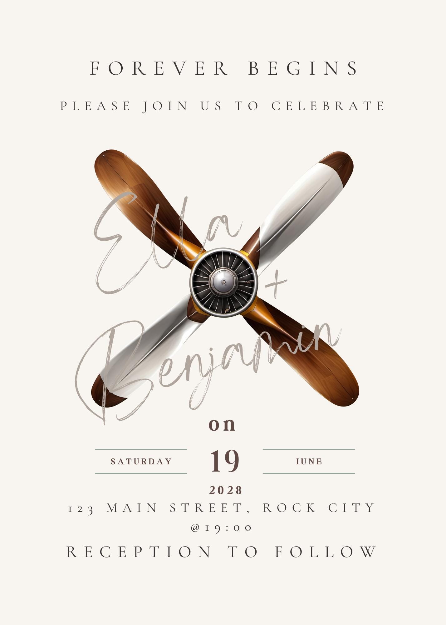 Vintage Propeller| Editable Aviation Wedding Invitation | Airplane ...