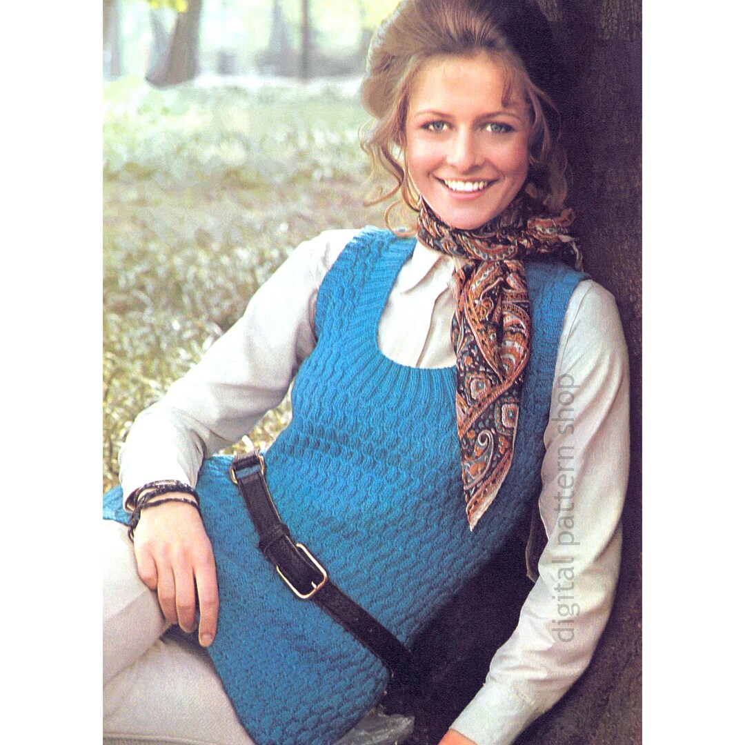 70s Vest Knitting Pattern, Vintage Rib Stitch Pullover Knit Vest ...