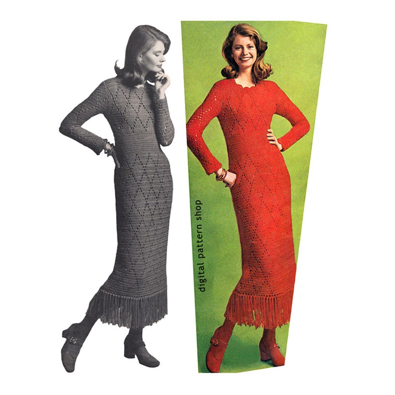 Crochet Dress Pattern Filet Diamond Dress Crochet Pattern Womens Fringe ...