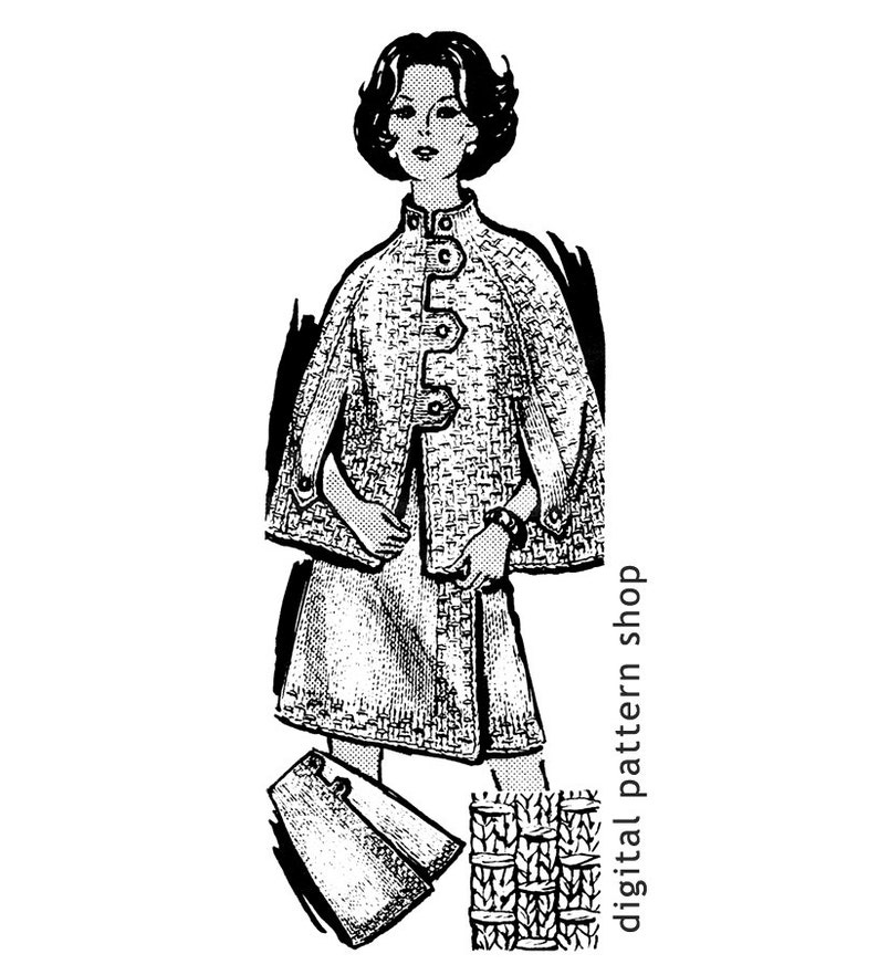 Cape & Skirt Knitting Pattern Womens Knit Poncho Wrap Skirt Button ...