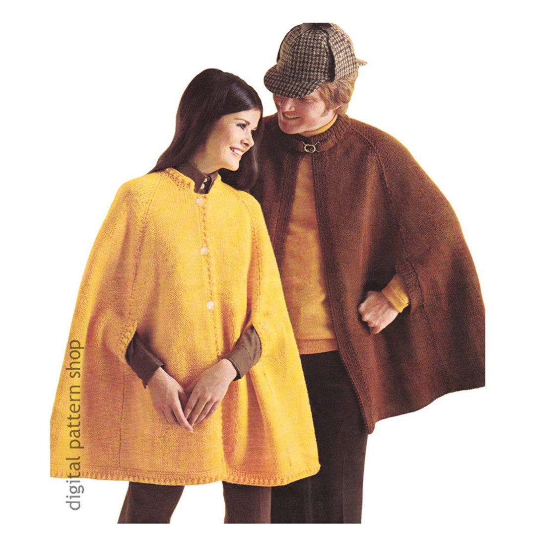 Cape Knitting Pattern Mens Cape & Womens Cape Pattern Poncho Arm ...