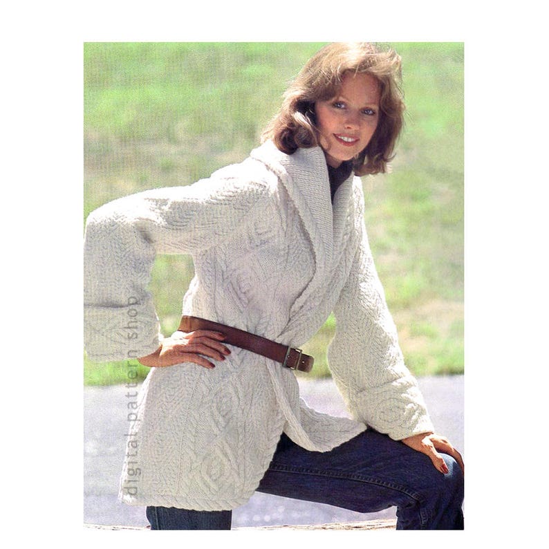 Aran Sweater Knitting Pattern Shawl Collar Wrap Cardigan Sweater ...