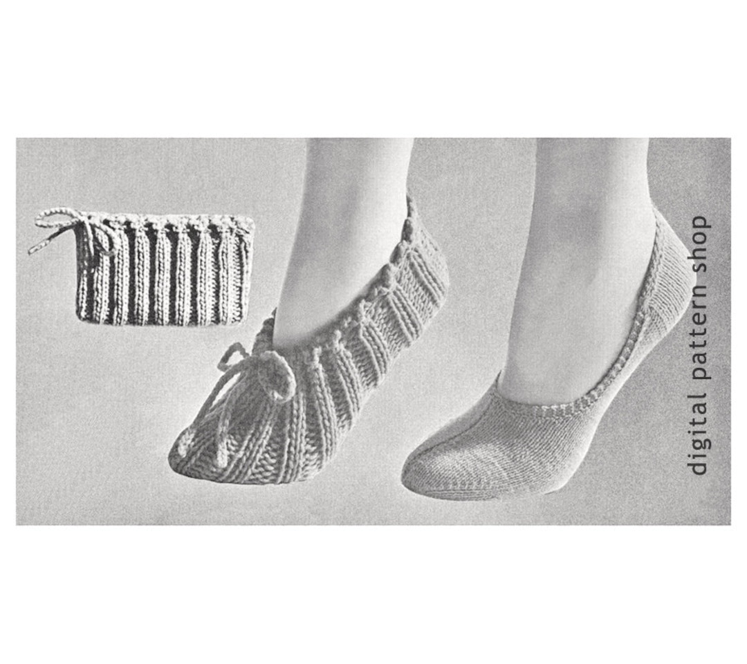 Knit Slippers Pattern- 1950s Vintage Travel Slippers Knitting Pattern ...
