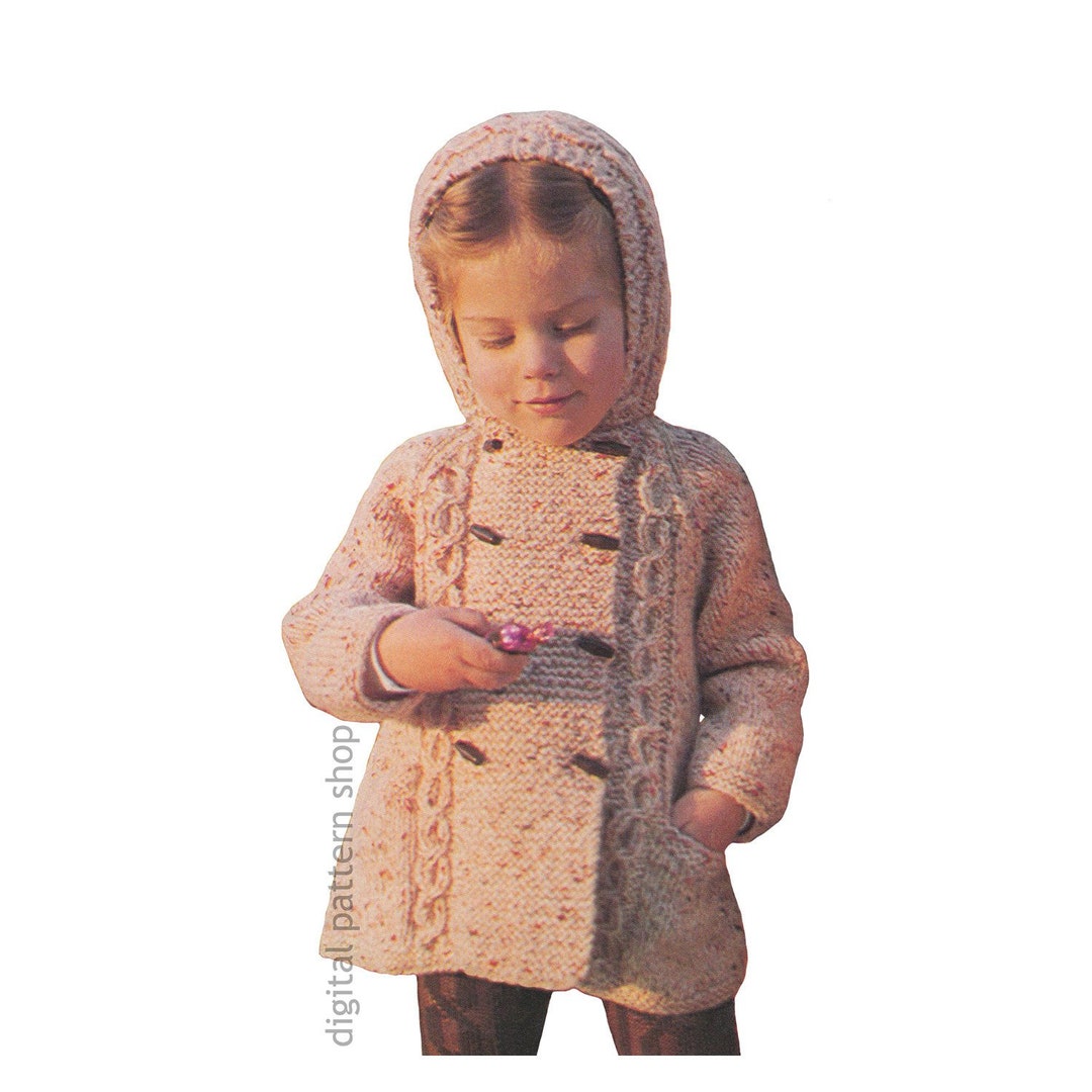 Child's Duffle Coat Knitting Pattern Hooded Raglan Sleeve Sweater Coat ...