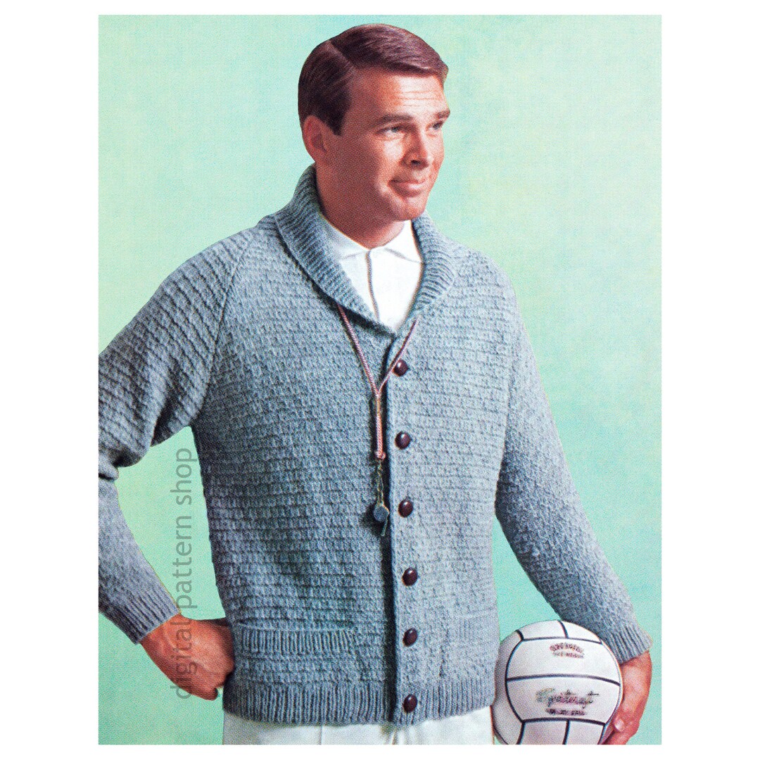 Mens Cardigan Knitting Pattern, Button up Raglan Sweater Pattern Shawl ...