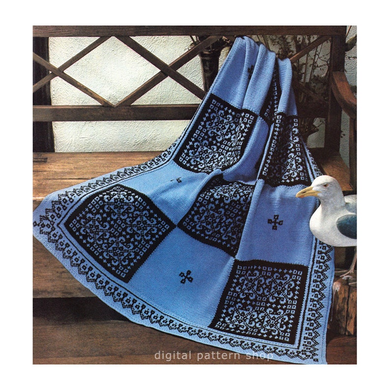 Knit Blanket Pattern Vintage Scandinavian Afghan Knitting Pattern Throw ...