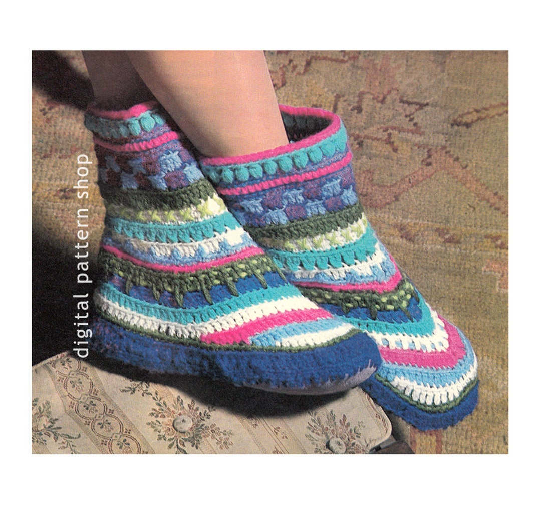 Crochet Slipper Pattern Vintage Bootie Crochet Pattern Womens Slipper ...