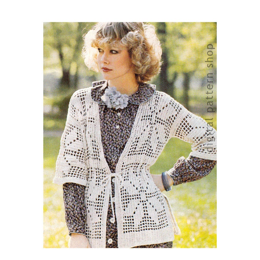 Filet Crochet Jacket Pattern Light Motif Sweater Crochet Pattern Beach ...