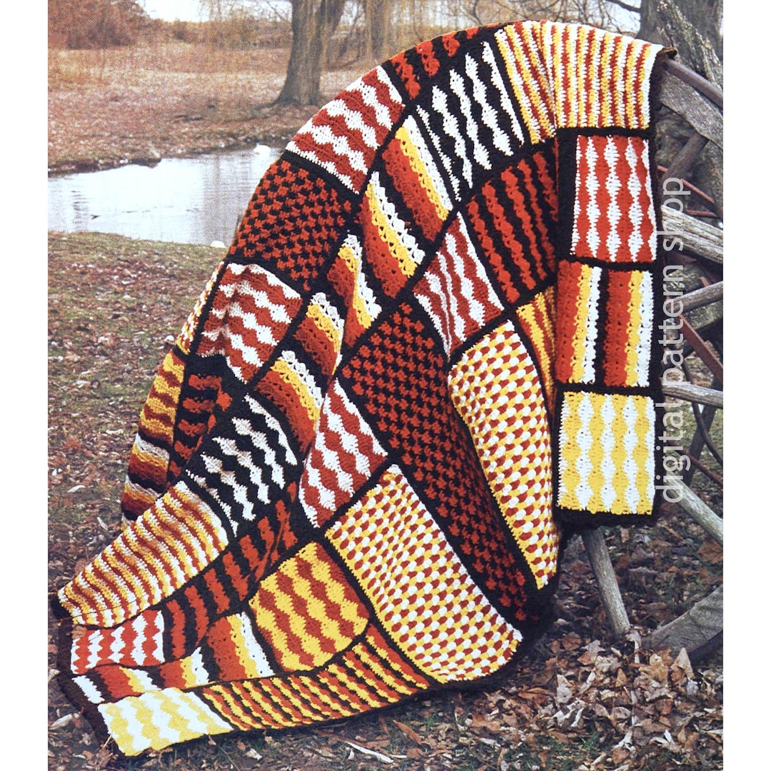 Patchwork Afghan Crochet Pattern, Vintage Sampler Afghan, Yarn Stash ...