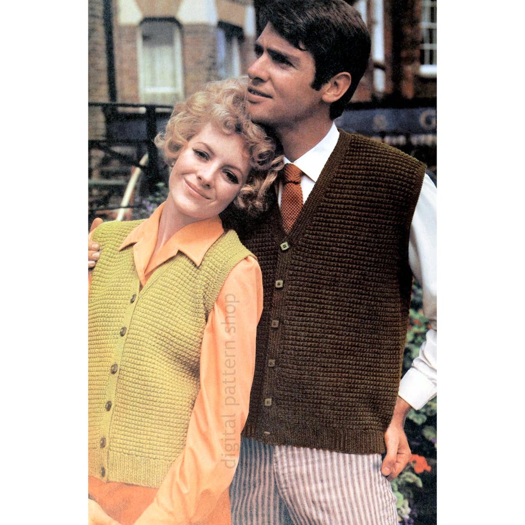 60s Knit Vest Pattern, Textured Vest for Men & Women Knitting Pattern ...