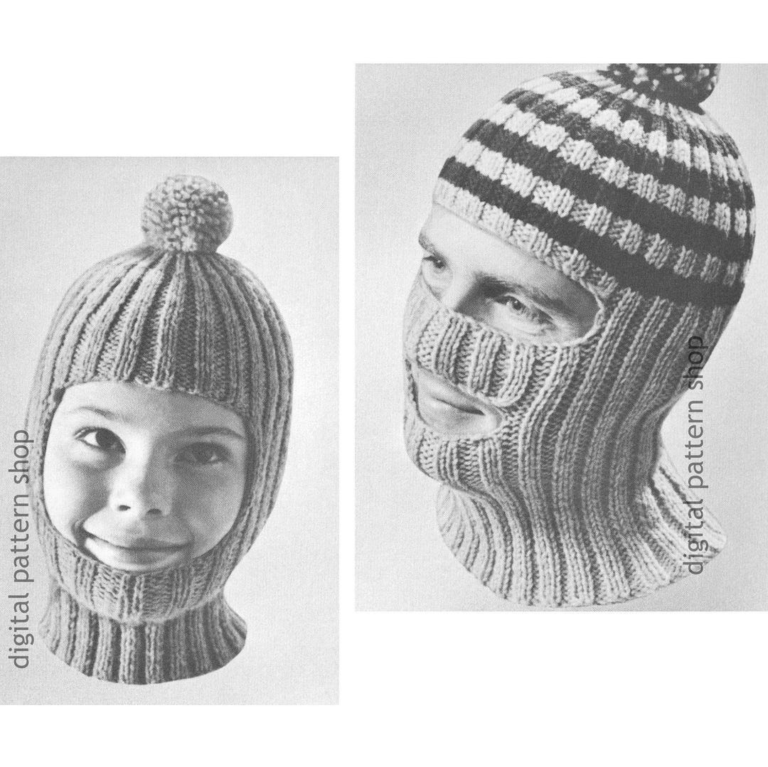 60s Helmet Hat Knitting Pattern, Vintage Knit Winter Toque, Balaclava ...
