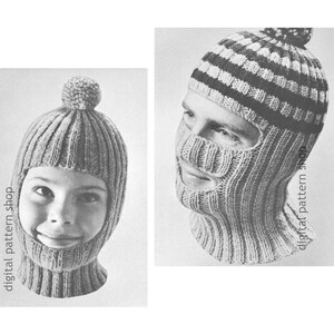 60s Helmet Hat Knitting Pattern, Vintage Knit Winter Toque, Balaclava ...