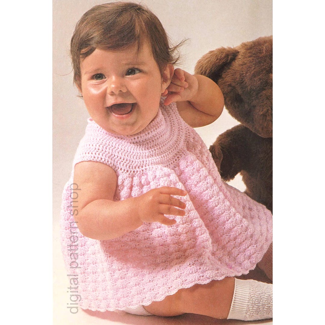 Baby Angel Top Crochet Pattern, Round Yoke Shell Stitch Dress for Baby ...