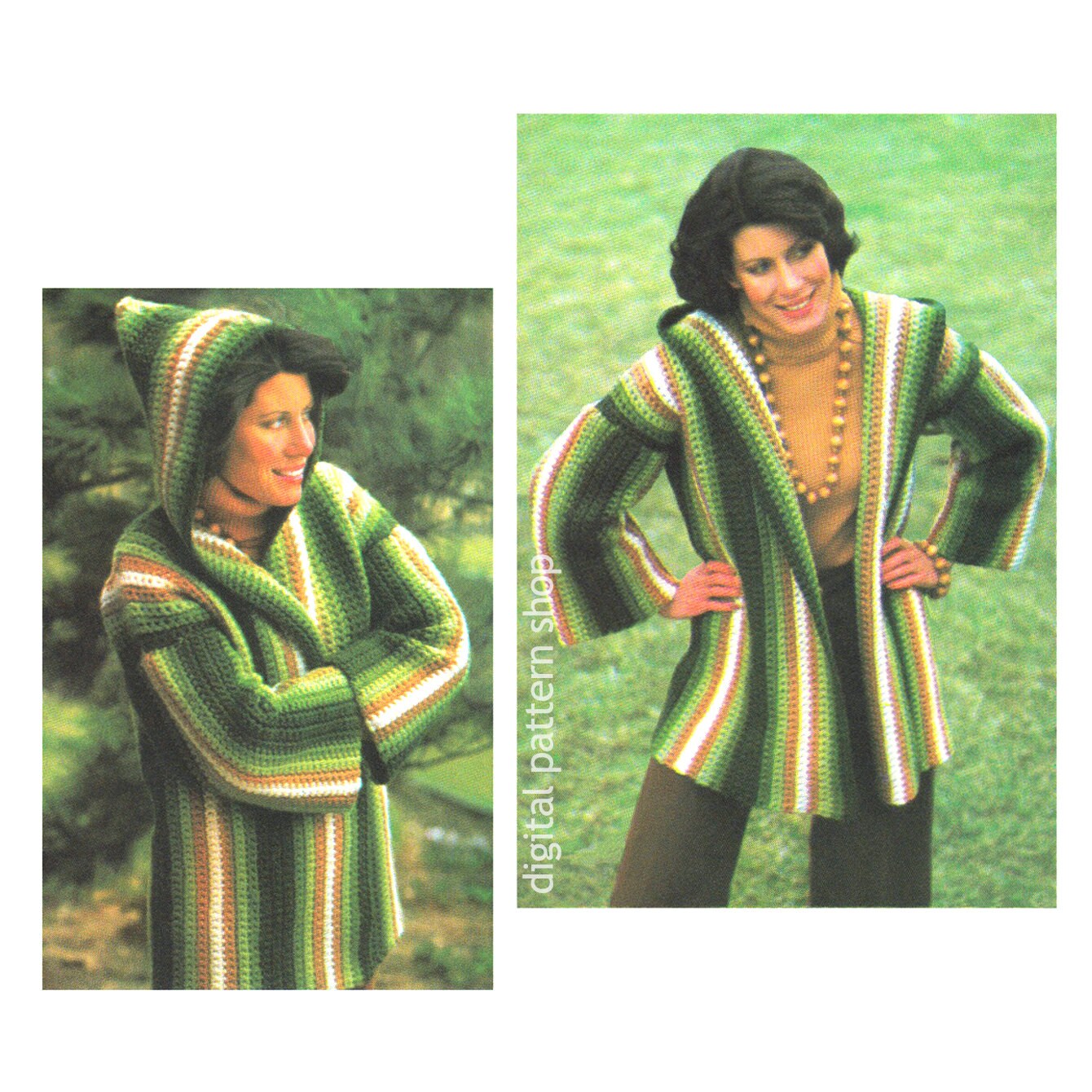 Hooded Jacket Crochet Pattern 1970s Striped Coat Pattern - Etsy