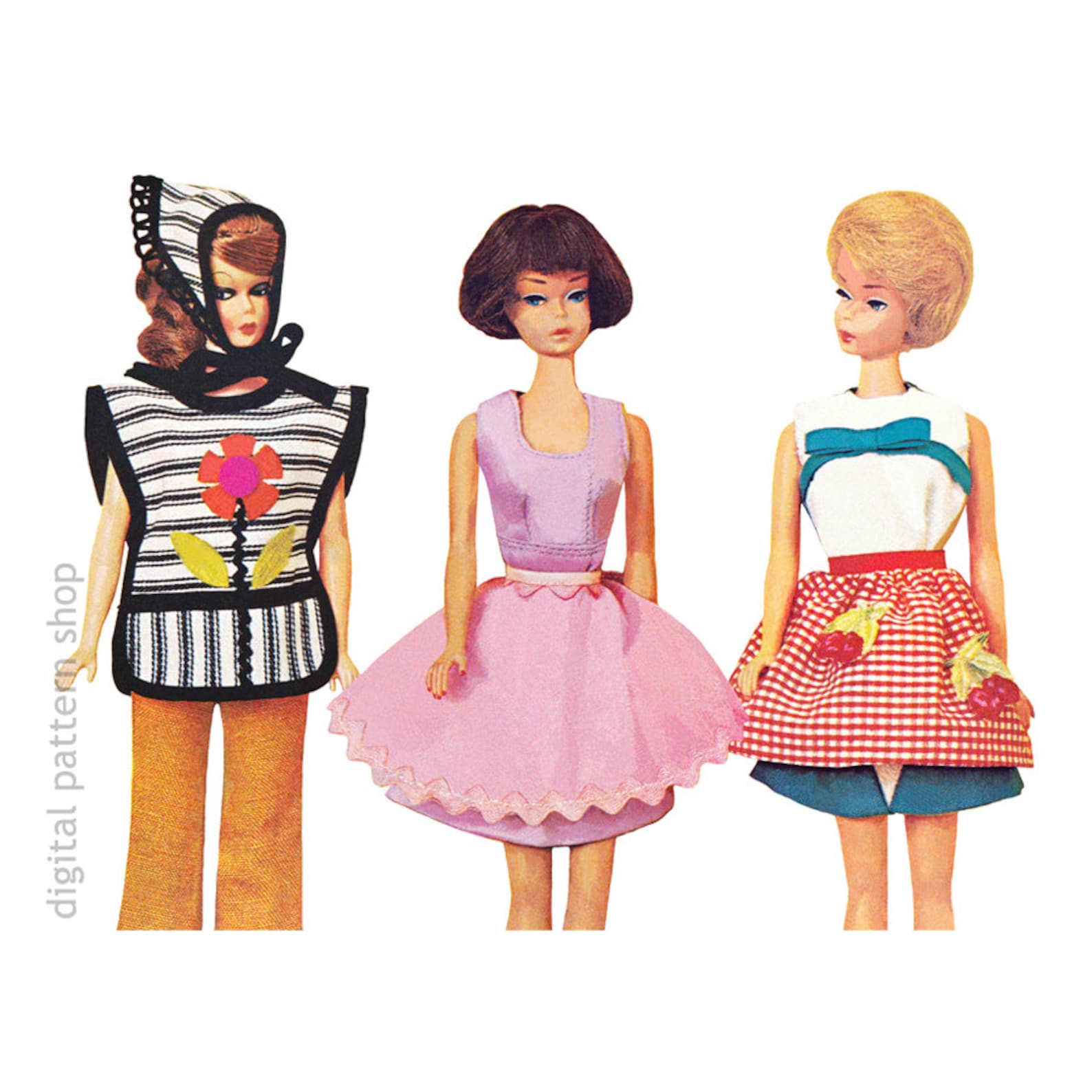 Barbie Apron Sewing Pattern, 1970s Vintage Barbie Doll Apron, Smock ...