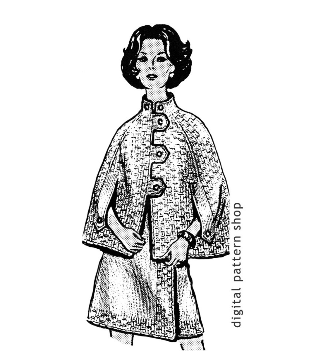 Cape & Skirt Knitting Pattern Womens Knit Poncho Wrap Skirt Button ...