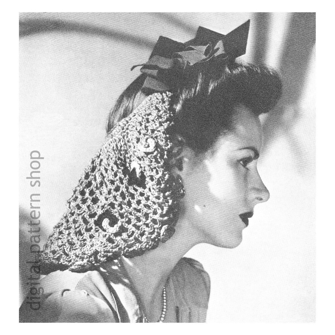 1940s Vintage Snoods Crochet Pattern for Women, Beaded Snood, Mesh Hair ...
