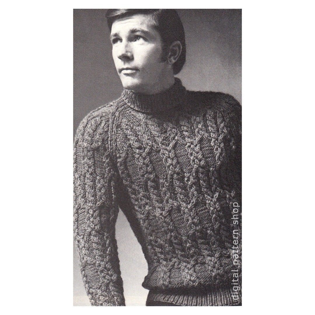 Knit Sweater Pattern for Men, Braided Cable Raglan Sweater Knitting ...