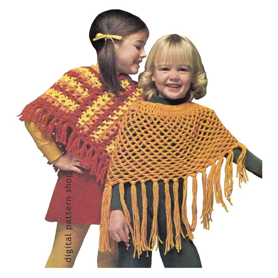 Girls Poncho Crochet Pattern Two Styles Granny Poncho, Mesh Beach Cover ...
