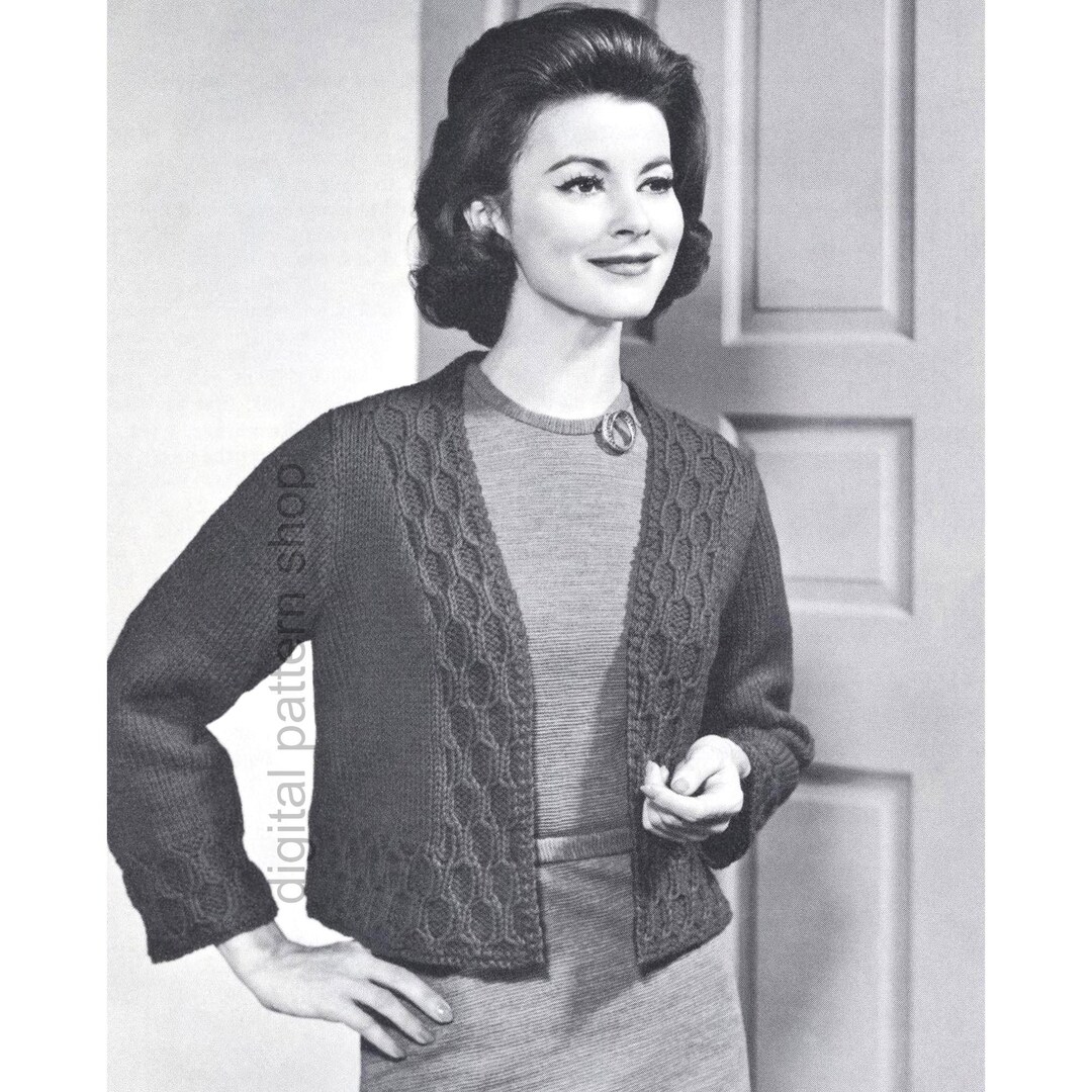 60s Jacket Knitting Pattern, Vintage Honeycomb Border Short Jacket for ...