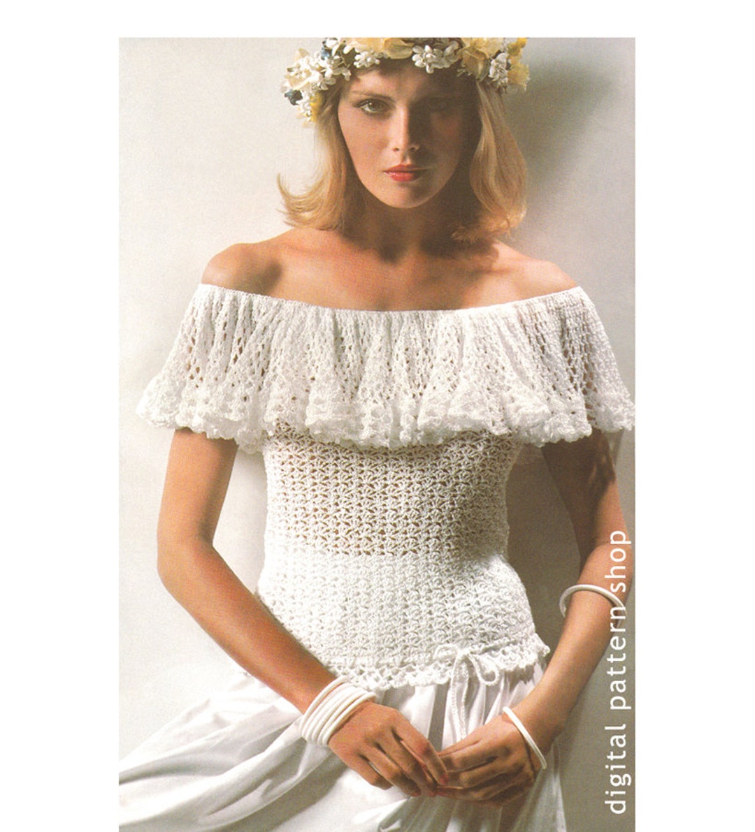 Crochet Top Pattern 1970s Vintage Ruffle off Shoulder Top Crochet ...
