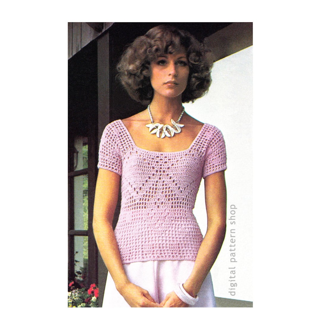 Crochet Pattern Square Neck Top Summer Filet Crochet Blouse Short ...