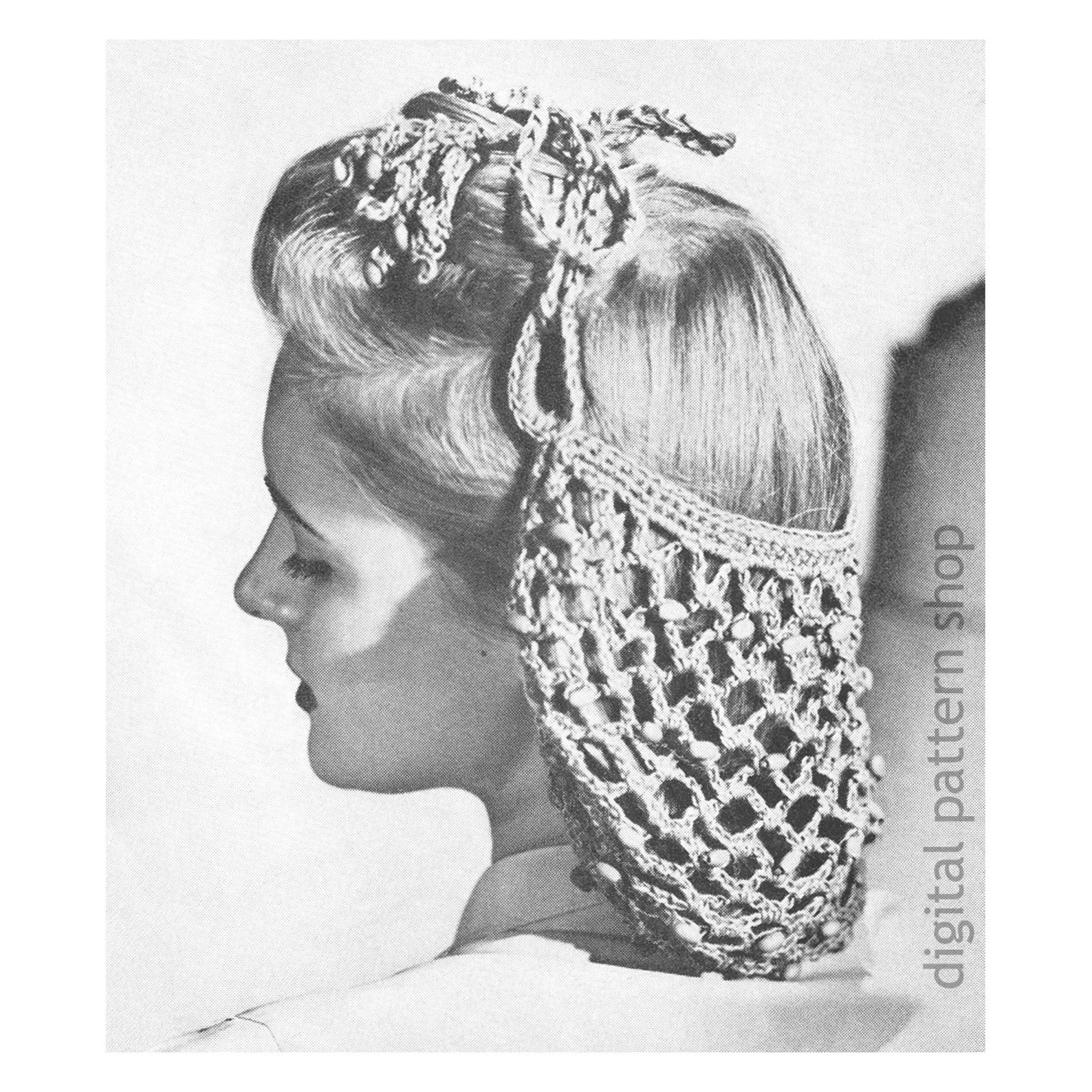 1940s Vintage Snoods Crochet Pattern for Women, Beaded Snood, Mesh Hair ...